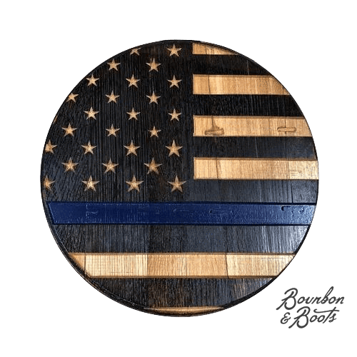 Handcrafted Stars & Stripes Thin Blue Line Bourbon Barrel Head | Liquor ...